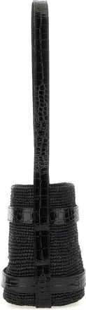Maneb&igrave; Womens Bucket Bag Black Raffia Shoulder