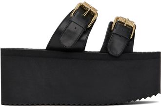 Moschino Sandales compens&eacute;es noires &agrave; boucles &agrave; logo