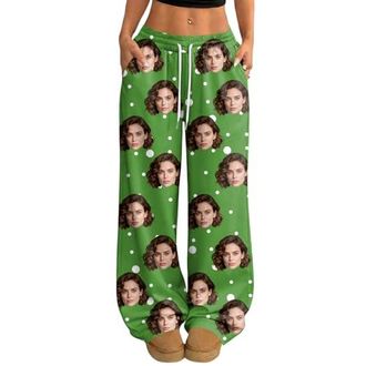 Generic Pantalon de jogging pour femme avec photo et cordon de serrage - Coupe ample - Pantalon de surv&ecirc;tement d&eacute;contract&eacute; &agrave; jambe large, Vert, M