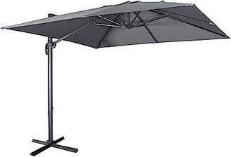 Alice's Garden Parasol d&eacute;port&eacute; carr&eacute; 3 x 3m haut de gamme - Falgos - Gris - Parasol excentr&eacute; inclinable. rabattable et rotatif &agrave; 360&deg;