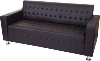 Hhg 3er Sofa Pori, Couch Loungesofa, Kunstleder, Metall-F&uuml;&szlig;e 180cm coffee