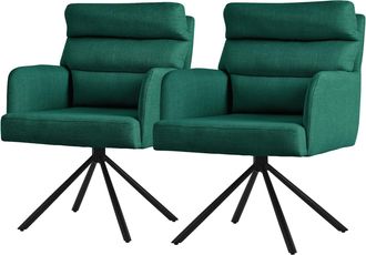 ML Design ML-Design Esszimmerstühle drehbar 2er Set Dunkelgrün, Wohnzimmerstühle mit Arm- und Rückenlehne, Drehstühle Auto-Position, Polsterstühle mit Polyester