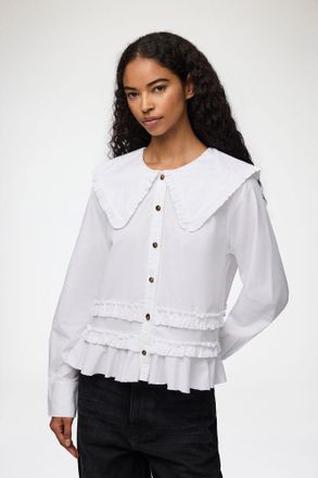 Ganni Chemise &agrave; volants en coton extensible Blanc biologique - Taille 36 - Pour Femme