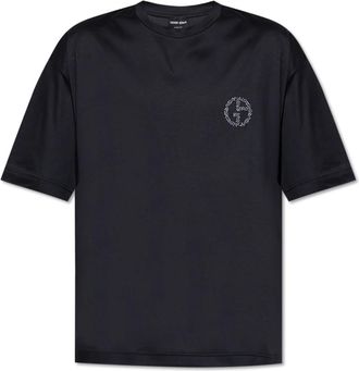 Giorgio Armani Homme, Tops, Noir, Taille: 2XL T-shirt avec logo brodé