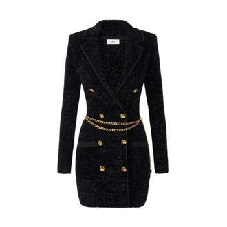 Elisabetta Franchi Boucl&eacute;-Chenille-Kleid mit G&uuml;rtel - - Dresses - Damen - Schwarzk - L