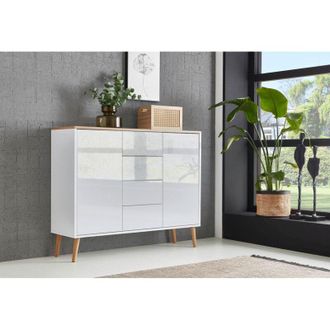 BMG M&ouml;bel BMG M&ouml;bel Kommode &raquo;Mailand 11&laquo; in Artisan/ wei&szlig; Hochglanz lackiert, mit Holzf&uuml;&szlig;en Schubladenkommode Anrichte Sideboard