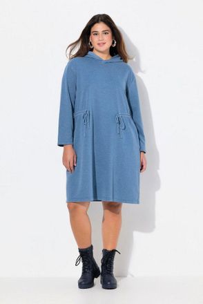 Ulla Popken Midikleid Hoodiekleid A-Linie Sweat Kapuze Raffb&auml;nder