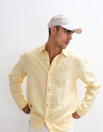 Abercrombie & Fitch Chemise 100 % lin &agrave; manches longues - Jaune