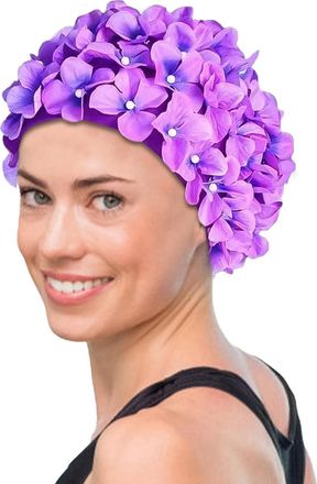 Generico Badekappe mit Bl&uuml;tenbl&auml;ttern: Badekappe f&uuml;r Damen, handgefertigt, elegant und hochwertig, bequem und elastisch, Schutzausr&uuml;stung f&uuml;r Pools mit langem 