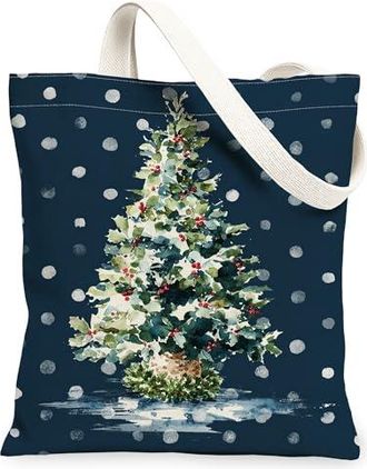 Generic Sacs fourre-tout en toile motif arbre dhiver, sacs de courses r&eacute;utilisables, respectueux de lenvironnement, l&eacute;gers et lavables, Bleu marine, 13x15 Inc