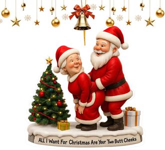 Generic Christmas Ornament - Mr. & Mrs Santa Claus, 2D Acrylic Naughty Decor, Double-Sided Romantic Claus Ornaments | 2D Flat Acrylic Mischievous Hanging Deco