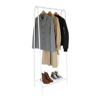 Relaxdays Kleiderständer, 2 Gitterablagen, H x B x T: 151 x 60 x 34,5 cm, Metall, schmaler Garderobenständer, weiß