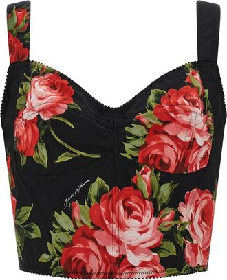 Dolce & Gabbana Femme, Tops, Multicolore, Taille: 38 FR Haut bustier en coton imprim&eacute; bouquet de roses