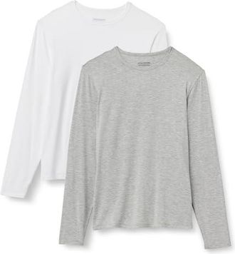 Amazon Essentials Maillot de Corps en Modal Ultra Doux à Manches Longues Homme, Lot de 2, Blanc/Gris Medio Mezcla, XL