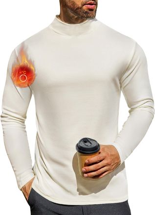 Ekouaer Herren Langarmshirt Thermo Langarm Unterhemd Warm Basic Rollkragenpullover Männer Thermoshirts Winter Oberteil Weiß XXXL