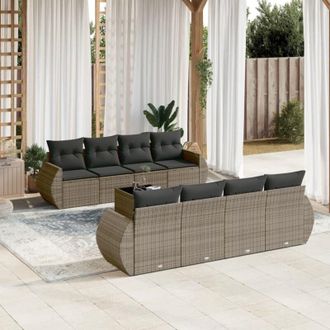 vidaXL Vidaxl - Salon de jardin 9 pcs avec coussins gris r&eacute;sine tress&eacute;e