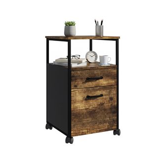 Relaxdays Rollcontainer, 2 Schubladen, H&auml;ngeregister, Industrial-Design, HBT: 66,5x42x44 cm, Aktenschrank, braun/schwarz