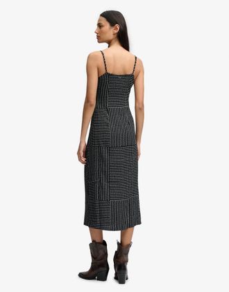 Superdry Print - Camisole-Midikleid in Schwarz mit Punktemuster in versetzter Reihenfolge und Knopfleiste