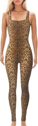 Feoya Barboteuse une pièce à imprimé léopard pour femme, combinaison moulante sans manches, body léopard, tenue de club, Imprimé léopard 1., M