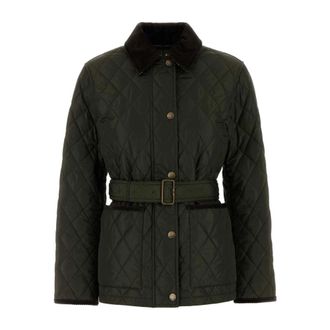 Burberry Femme, Vestes, Vert, Taille: 40 FR Veste matelass&eacute;e en nylon avec ceinture et doublure &agrave; carreaux