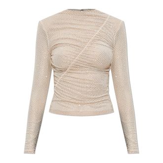 Self Portrait Top mit schimmernden Kristallen - - Tops - Damen - Beige - XS