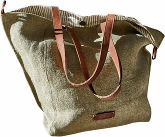 Loberon Tasche Soleil, mit Kleiner Innentasche, Gestreiftes Innenfutter, mit Magnetverschluss, Shopper, Henkeltasche, Accessoire, Jute, Baumwolle, Büffelleder
