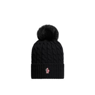 Moncler Moncler Bonnet En Laine Avec Pompon, Femme, Noir, Taille: Uni