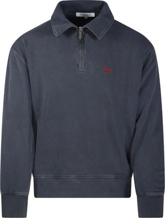 Maison Kitsun&eacute; Profile Fox Faded Polo Sweatshirt - - Sweatshirts & Hoodies - Herren - Blau - L