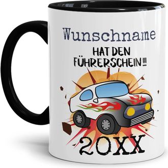 Tassendruck Tasse mit Name & Jahr Personalisieren - Name hat den Führerschein - Auto - Tassen Bedrucken, Führerscheinprüfung bestanden | Personalisiertes Geschenk