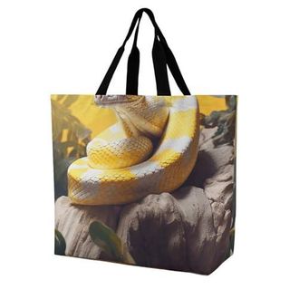 Generic Python Jaune Et Blanc Sac A Main Femme Pliable Tote Bag R&eacute;utilisable Sac Cabas Pour Gym Quotidienne Universit&eacute;