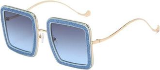 Generic Lunettes De Soleil Tendance &Agrave; Monture Carr&eacute;e En M&eacute;tal, Grand Format, For Hommes Et Femmes, Id&eacute;ales For Les Photos En Ext&eacute;rieur Lors De F&ecirc;tes.(Blue)
