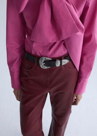 Mango Ceinture cuir boucle grav&eacute;e chocolat - Femme - S - MANGO