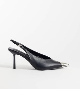 KAIIA exklusive Slingback-Kitten-Heels aus Kunstleder mit spitzer Form in Schwarz-Multi