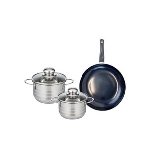 Fackelmann ELO 9713350 Batterie de cuisine 3 pi&egrave;ces, Ensemble de 1 Po&ecirc;le de cuisson 24 cm et 2 faitouts 14 et 16 cm Elo Prima Brillant, inox, induction