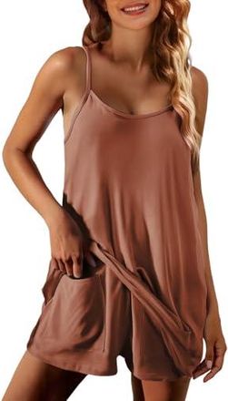 Generic Salopette courte sans manches pour femme grande taille - Combinaison courte pour femme - Combinaisons de sortie &agrave; bretelles r&eacute;glables Salopette avec p