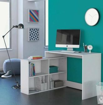 Dmora Schreibtisch Arros, Mehrzweckschreibtisch, B&uuml;rotisch f&uuml;r PC, Eckschreibtisch, 112x101 h77 cm, Mattwei&szlig;