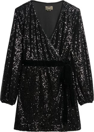 Superdry Damen Mini-Wickelkleid aus Samt mit Pailletten Schwarze Pailletten 36