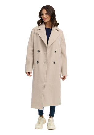 Navahoo Damen lange &Uuml;bergangsjacke Mantel in Woll-Optik mit Reverskragen Sternlein 14 Bone Gr. 3XL