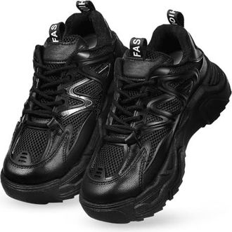 Holibanna Sneakers Chunky pour Femmes &agrave; Lacets Semelle &Eacute;paisse Confortable et Antid&eacute;rapante Chaussures de Sport Mode Polyvalentes Noir