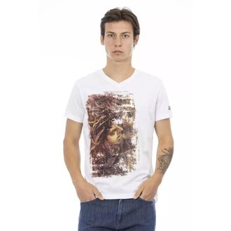 Trussardi Homme, Tops, Blanc, Taille: M Tee-shirt &eacute;l&eacute;gant avec col en V et impression frontale