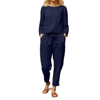Generic Co Ord Ensembles pour femmes V&ecirc;tements de couleur unie Haut pliss&eacute; &agrave; manches longues et pantalon ample &agrave; jambe large Costume d&eacute;contract&eacute; Ensemble de s
