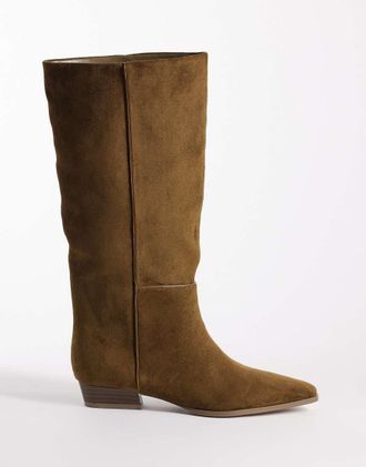 Asos Catalina- L&auml;ssige, kniehohe Stiefel in Olivgr&uuml;n mit schmalem Schnitt