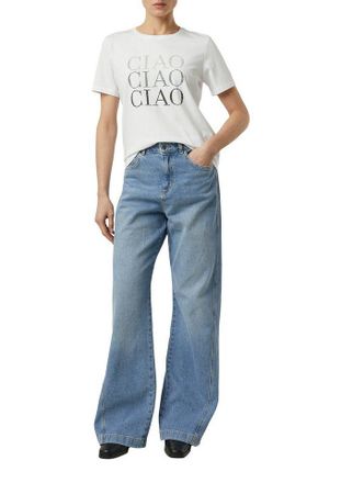 Comma T-Shirt mit Druck und Glitzersteinen