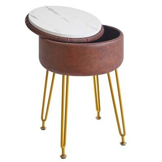 Generic IBUYKE Tabouret Faux Cuir Rond Repose-Pieds avec Stockage Ottoman, Maquillage vanité Chaise Table latérale, PU Dressing Table siège, Couvercle Amovibl