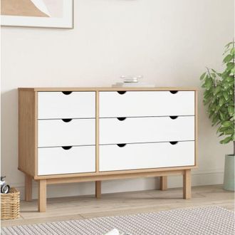vidaXL Schubladenschrank otta Braun & Wei&szlig; 111x43x73,5 cm Massivholz - Vidaxl