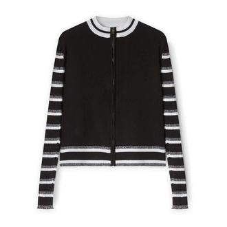 Motivi Gestreifter Strick-Cardigan mit Rei&szlig;verschluss - - Knitwear - Damen - Schwarzk - XS