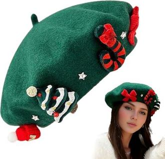 Generic B&eacute;ret de vacances festif - Chapeau tendance dhiver pour femme | Tissu en laine avec confort doux, style de No&euml;l mignon, photographie de rendez-vous, d
