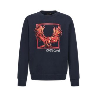 Roberto Cavalli Homme, Sweatshirts et sweats &agrave; capuche, Bleu, Taille: XL SweaT-shirt Imprim&eacute; Bleu Fonc&eacute; Fabriqu&eacute; en Italie