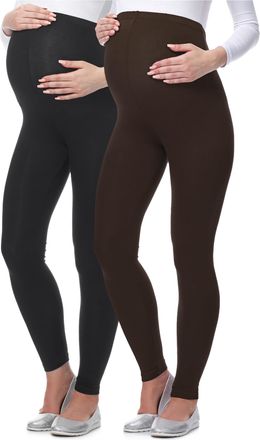 Be Mammy Lange Umstandsleggings aus Viskose Leggings Blickdicht Damen, Maternity Clothing, Ideal f&uuml;r die Schwangerschaft BE-02 2er Pack (Schwarz/Braun, XL)
