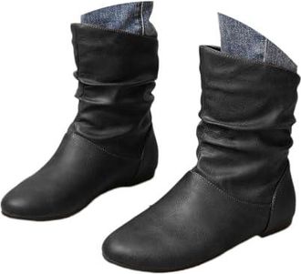 Onsoyours Bottines Femme PU Bottes sans Lacet Chaussures Plat Mode Bottines Confortables pour Automne Hiver A Noir 37 EU